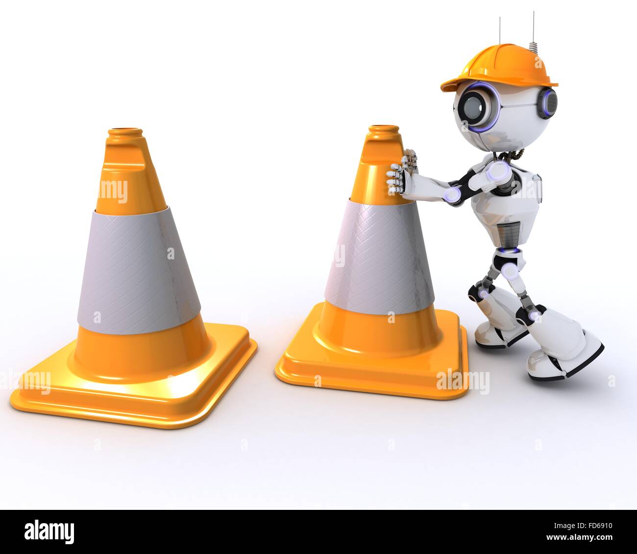 3D Render of a Robot with caution cones Stock Photo - Alamy