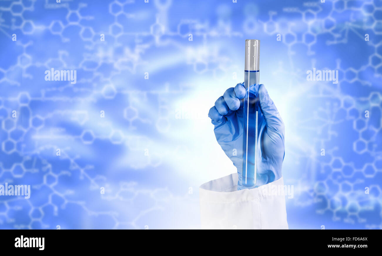 Close up image of human hand holding test tube. Science concept Stock ...