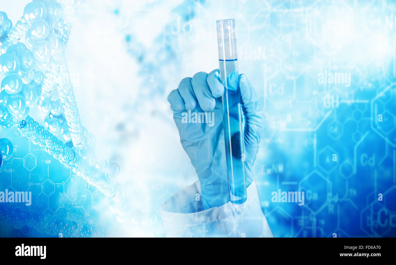 Close up image of human hand holding test tube. Science concept Stock ...