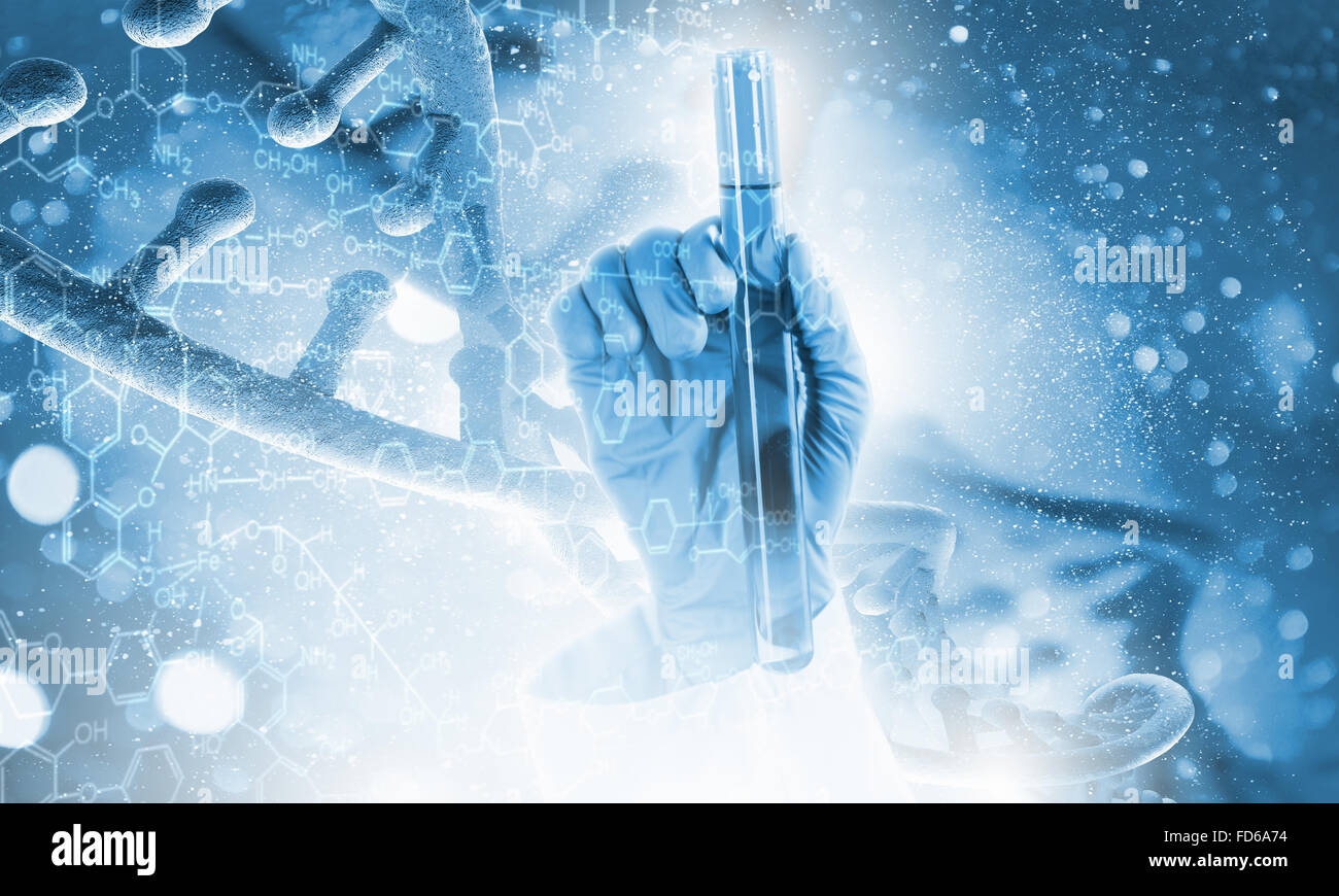 Close up image of human hand holding test tube. Science concept Stock ...