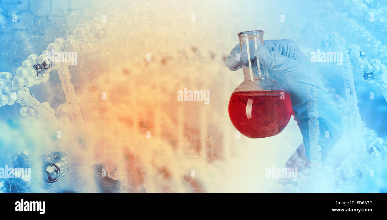 Close up image of human hand holding test tube. Science concept Stock ...