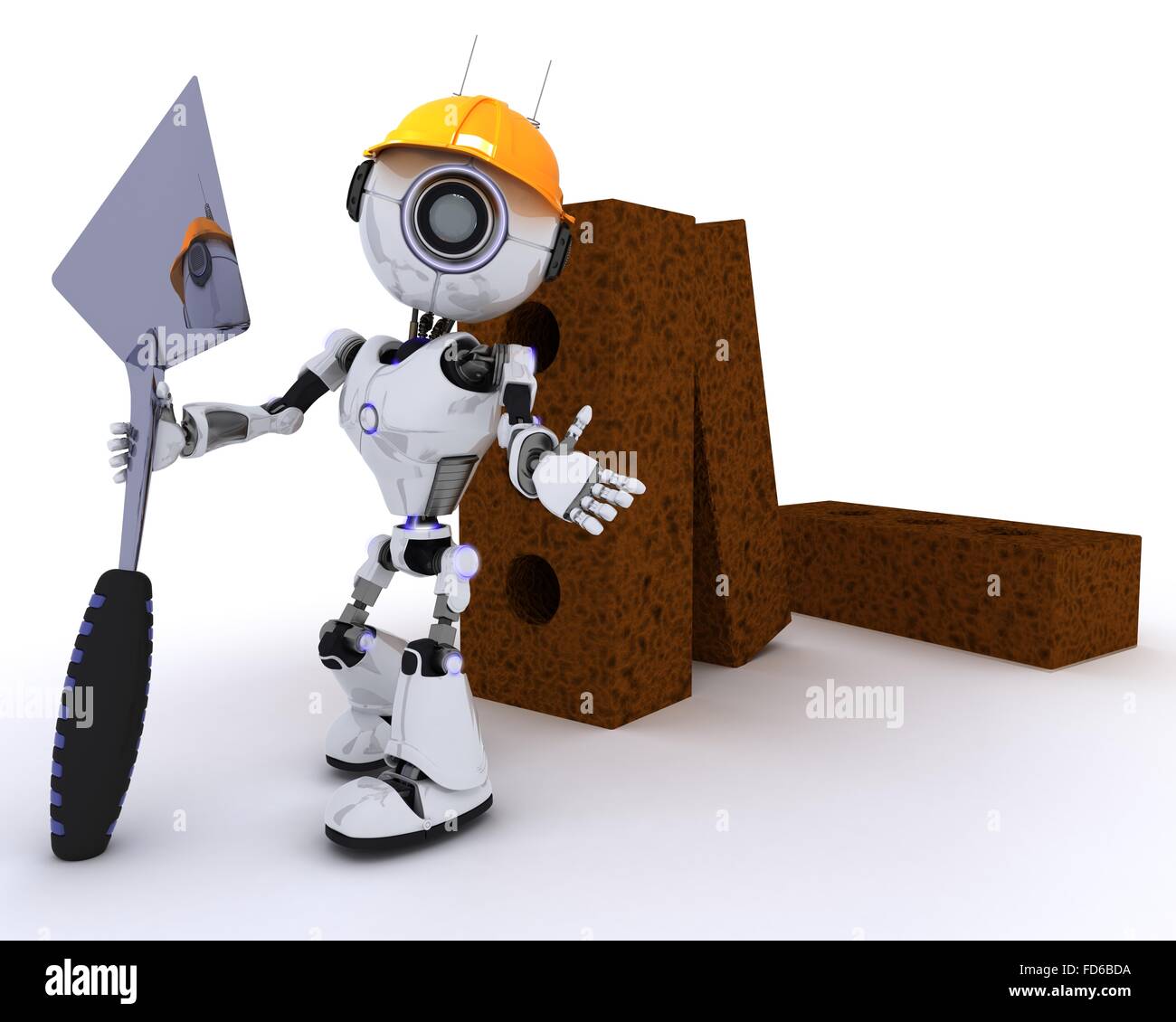 3D Render of a Robot with bricks and trowel Stock Photo - Alamy