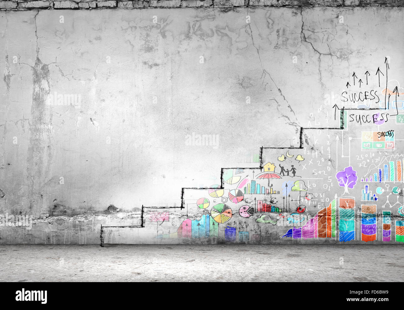 Background image of ladder of success drawn on wall Stock Photo - Alamy