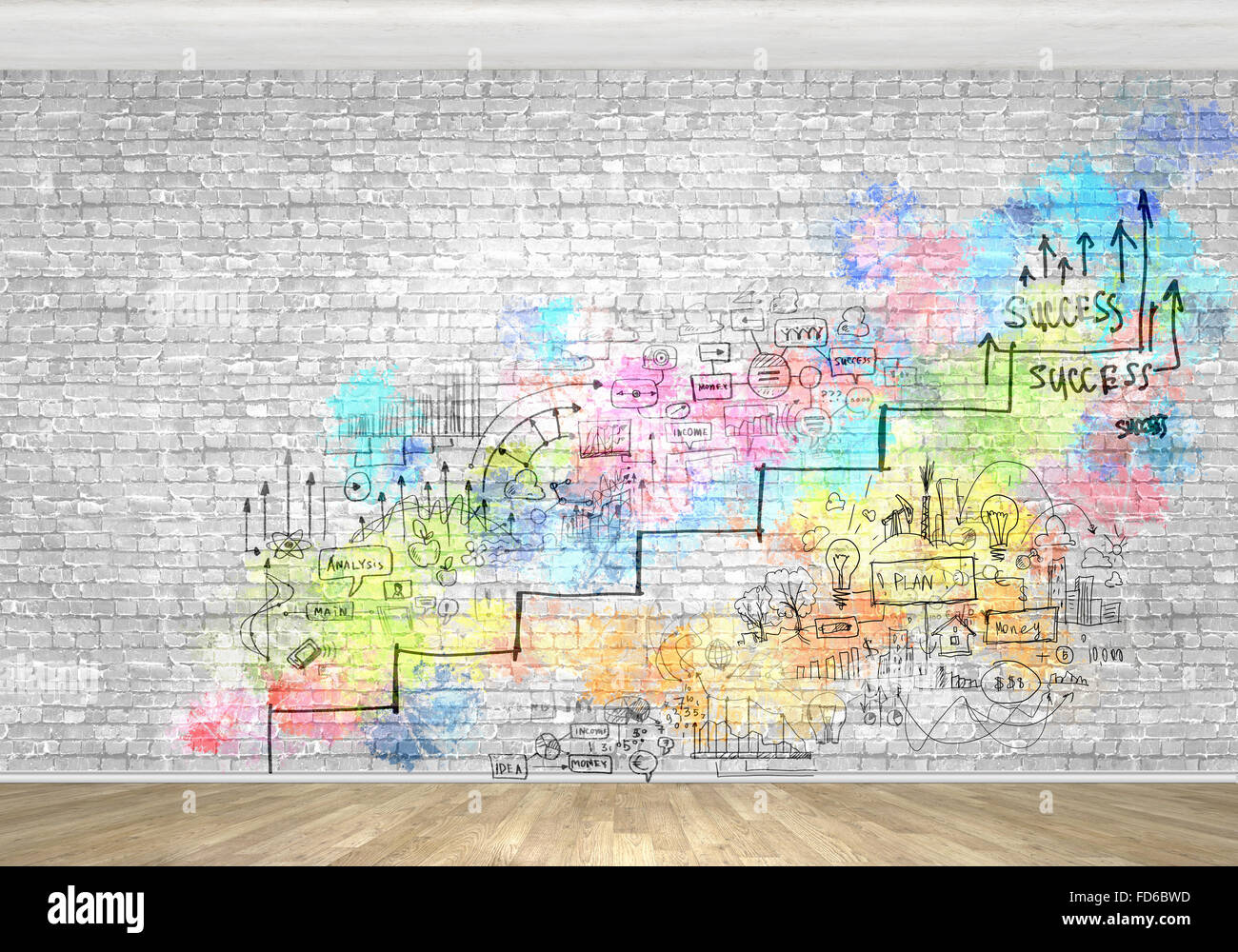 Background image of ladder of success drawn on wall Stock Photo - Alamy