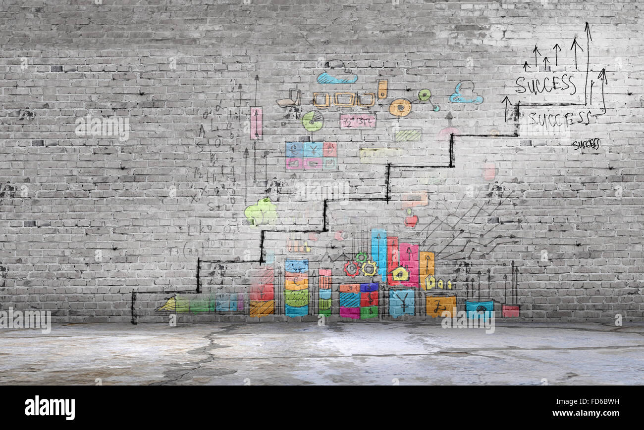 Background image of ladder of success drawn on wall Stock Photo - Alamy