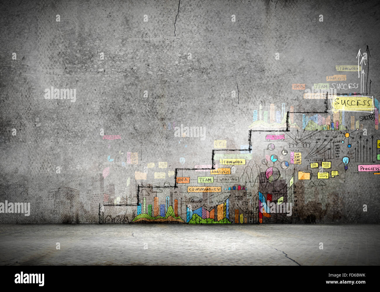 Background image of ladder of success drawn on wall Stock Photo - Alamy
