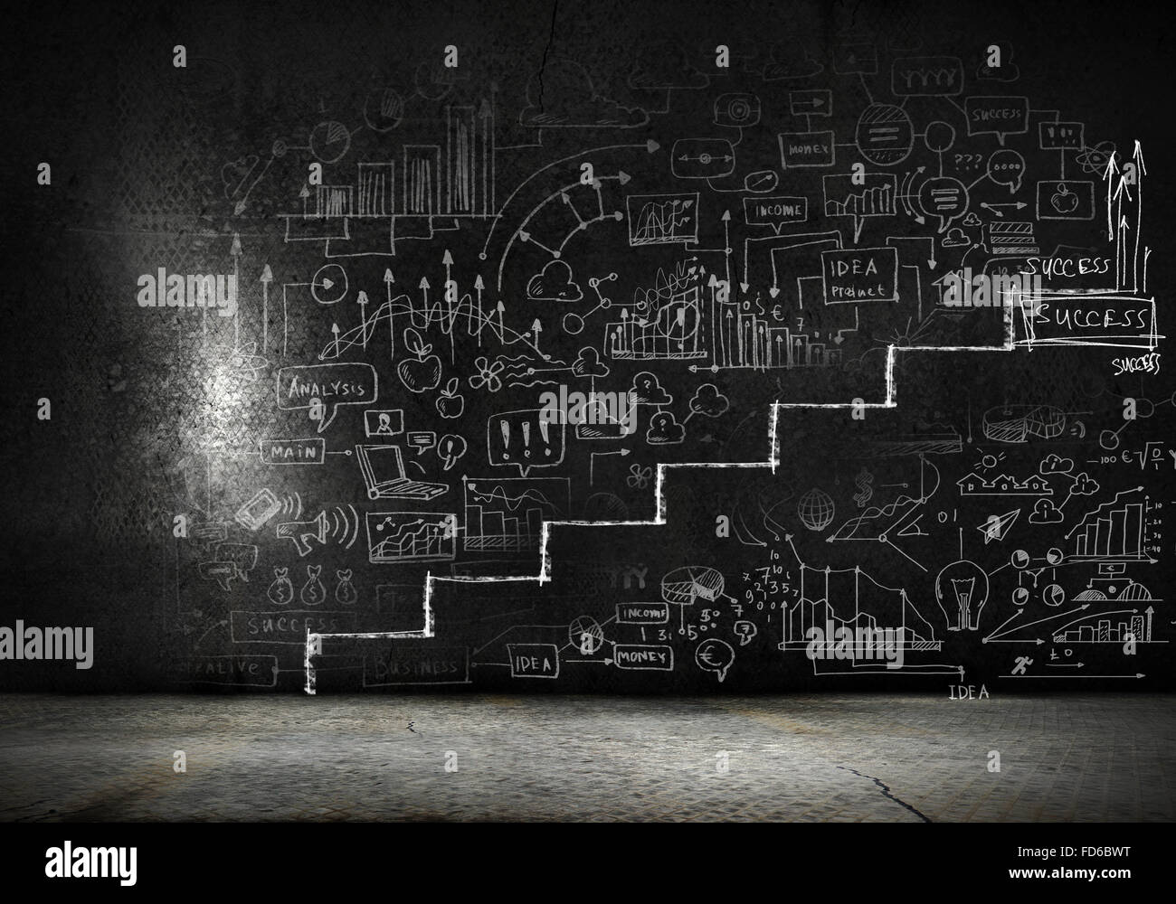 Background image of ladder of success drawn on black wall Stock Photo ...