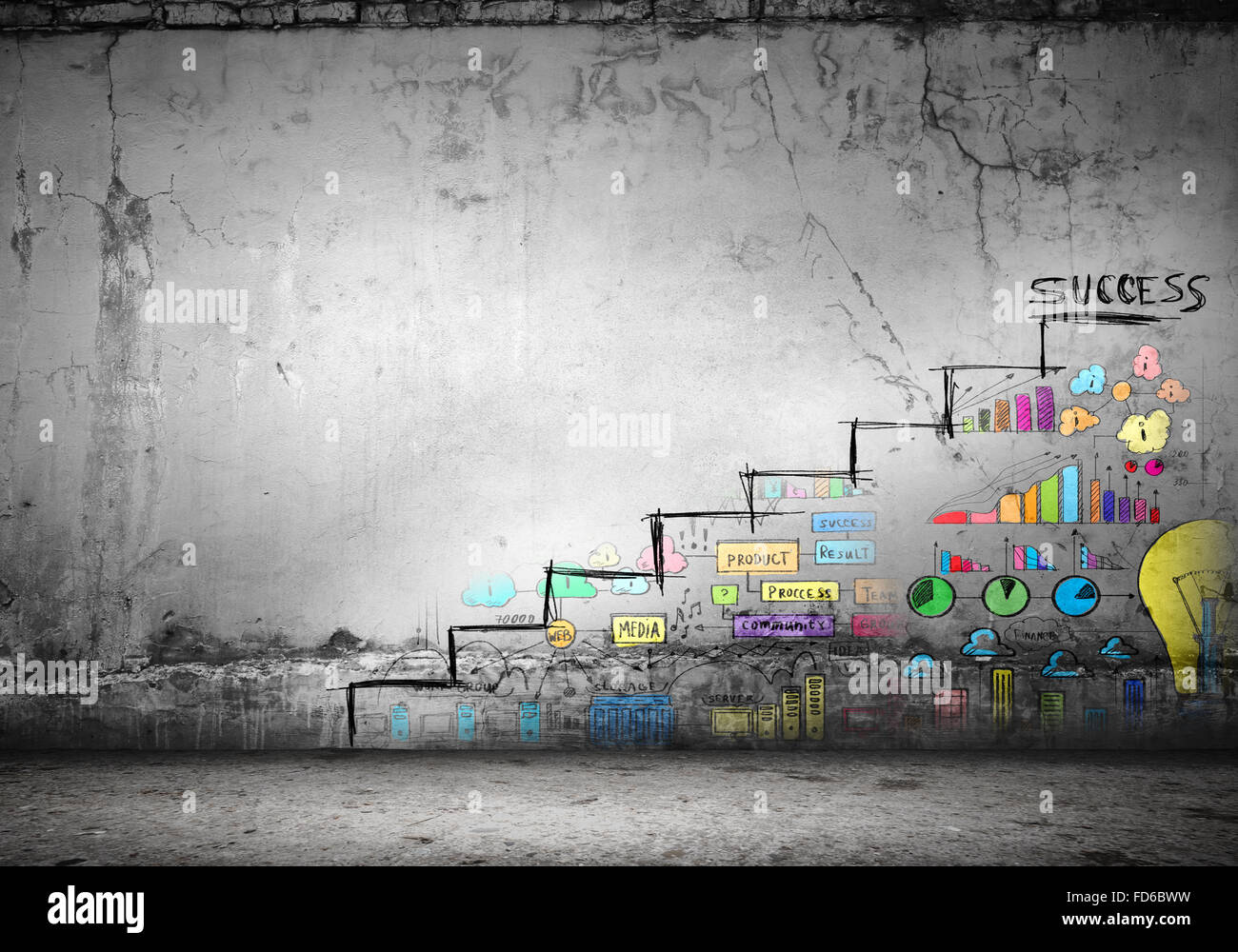 Background image of ladder of success drawn on wall Stock Photo - Alamy