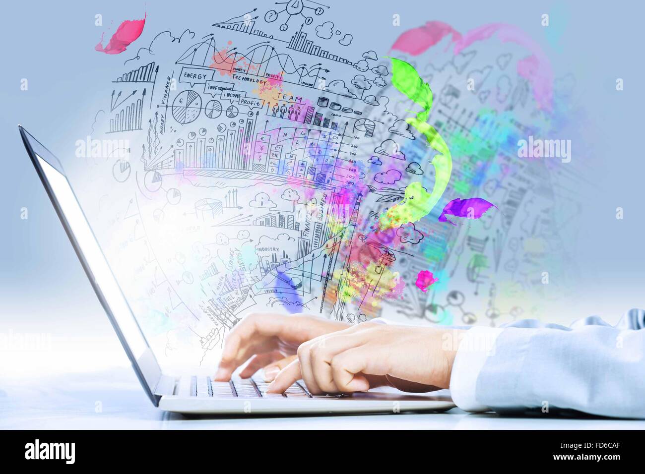 Close up image of laptop and human hands typing on keyboard Stock Photo ...