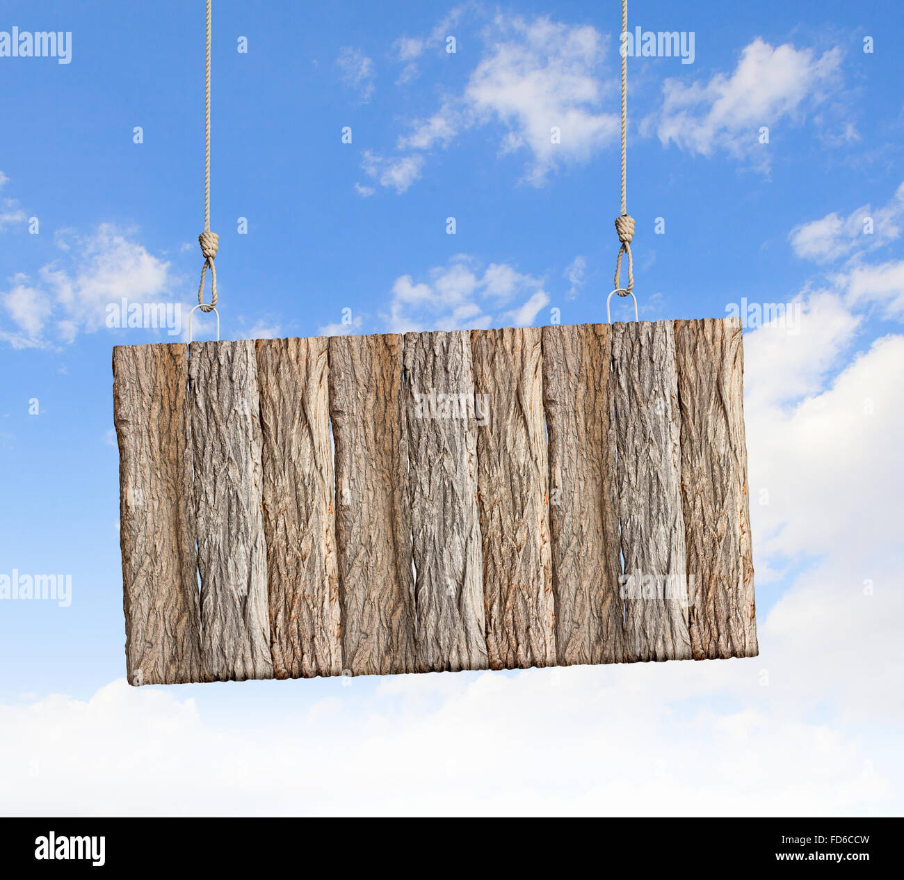 Image of wooden hanging blank banner. Place for text Stock Photo - Alamy