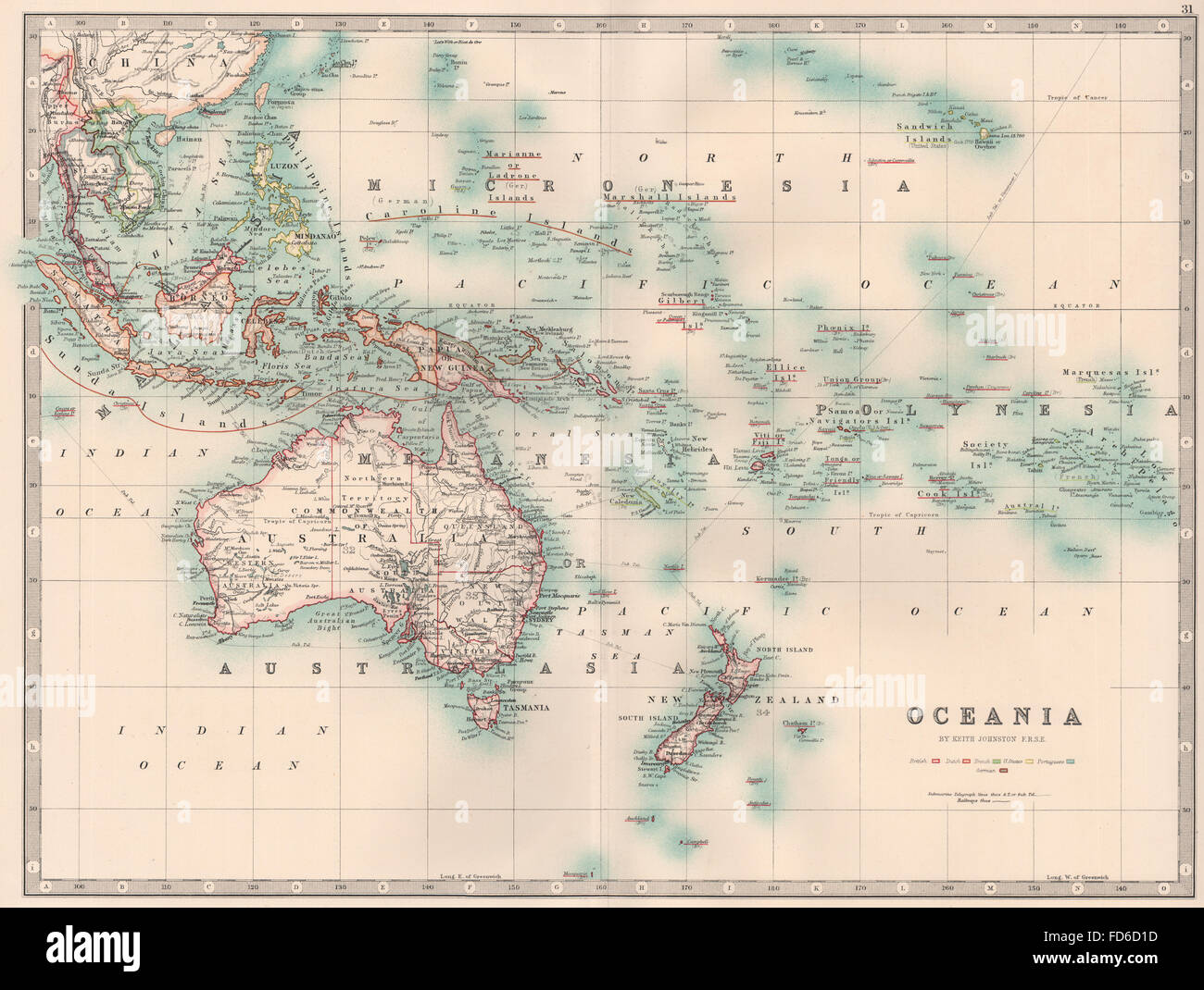 COLONIAL OCEANIA: Australasia Pacific British Dutch French US. JOHNSTON ...