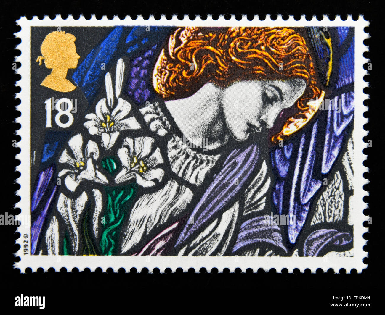 Postage stamp. Great Britain. Queen Elizabeth II. 1992. Christmas ...