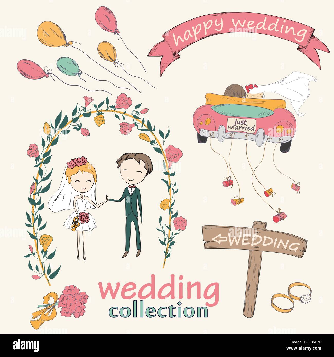Wedding hand drawn doodle collection for wedding ceremony organizer ...