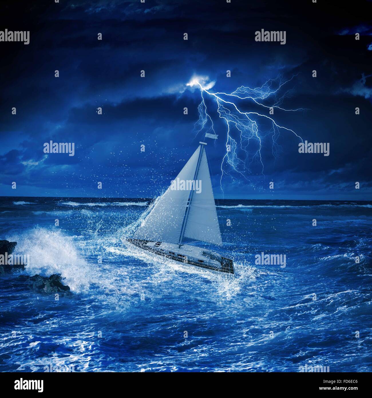 Submerged ocean view with yacht floating above Stock Photo - Alamy