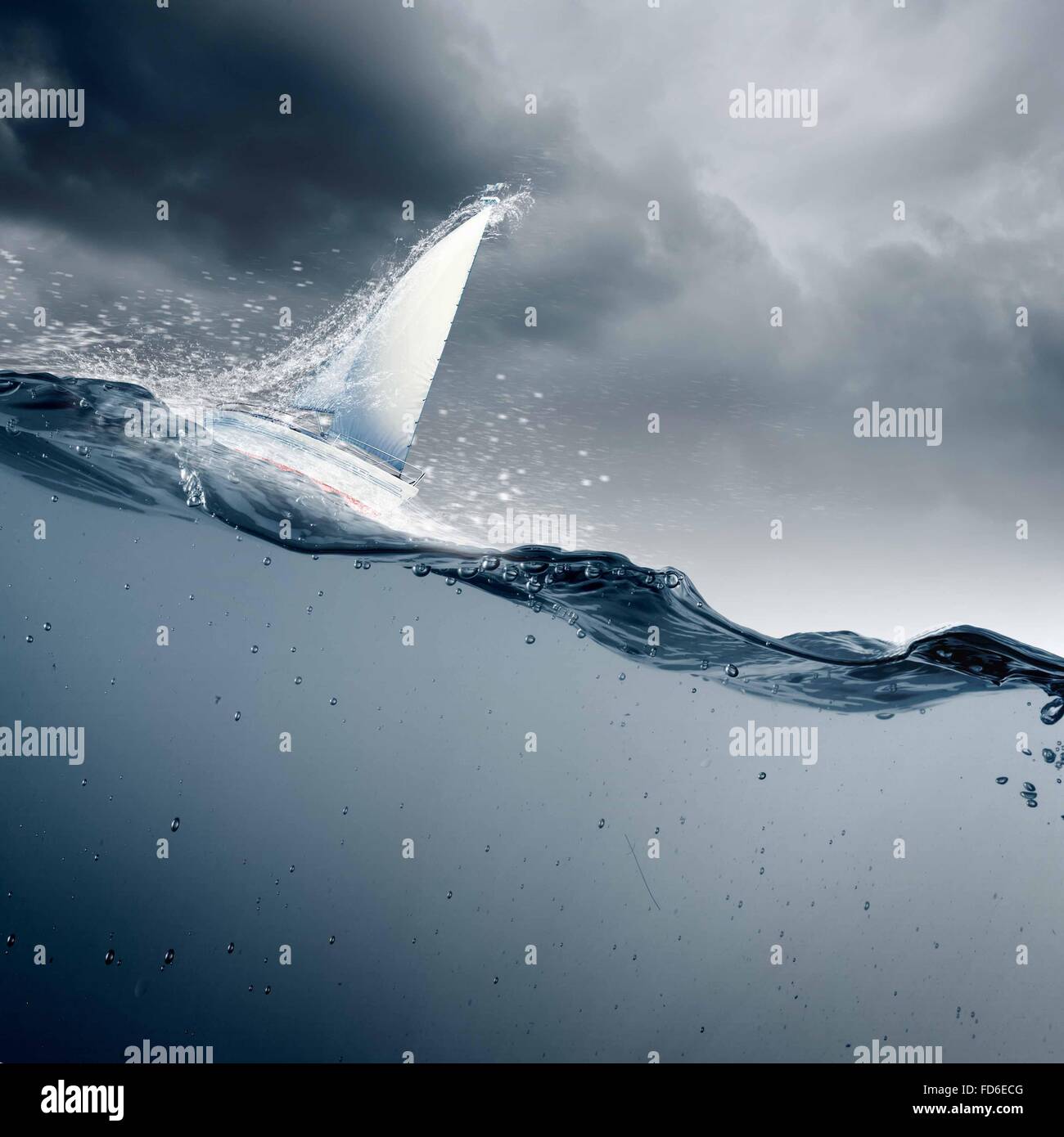 Submerged ocean view with yacht floating above Stock Photo - Alamy