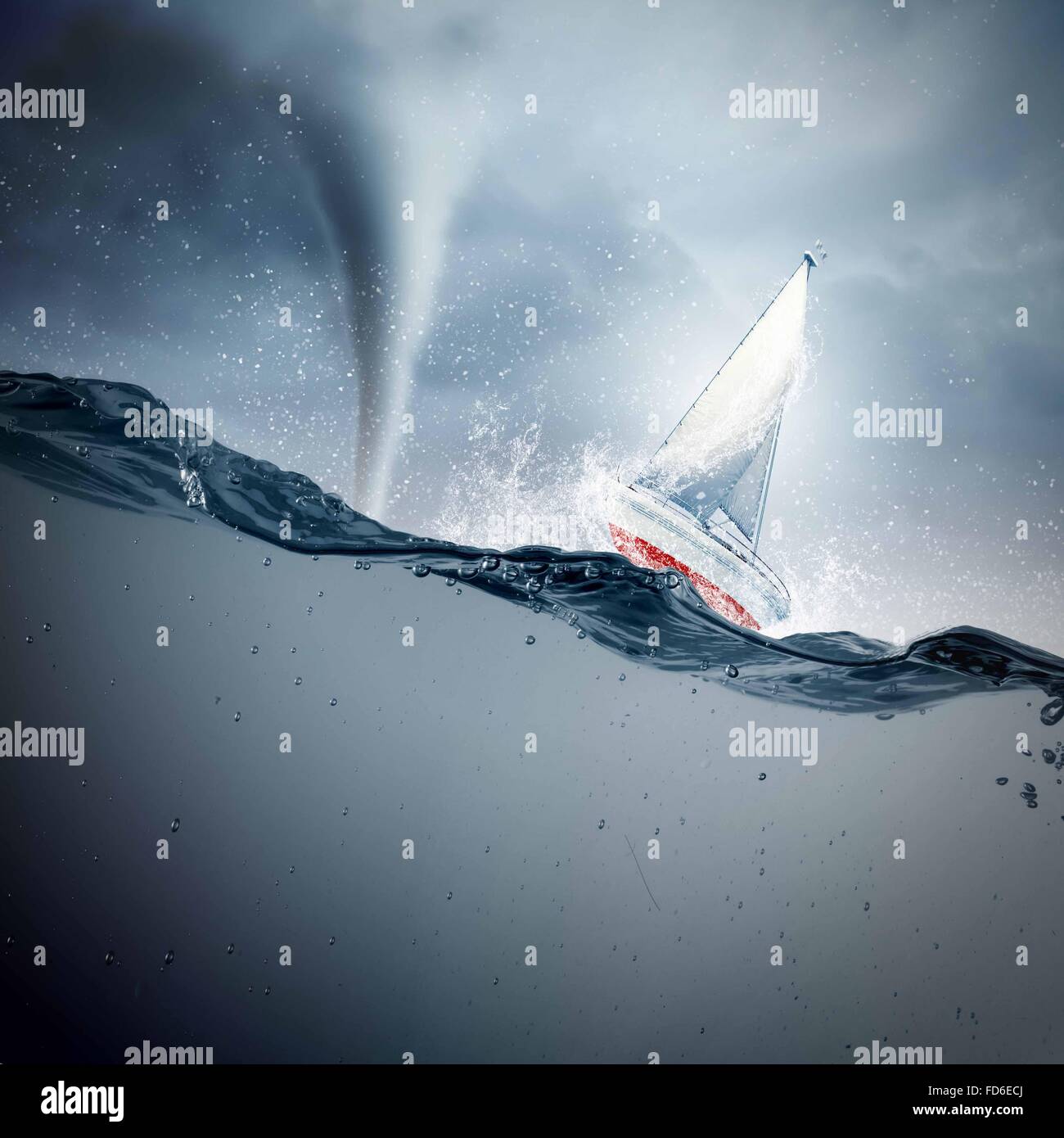 Submerged ocean view with yacht floating above Stock Photo - Alamy