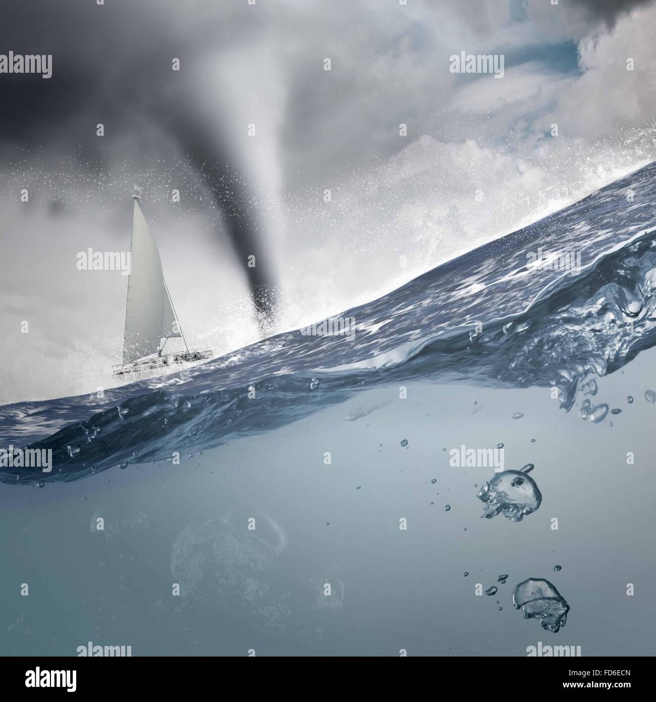 Submerged ocean view with yacht floating above Stock Photo - Alamy