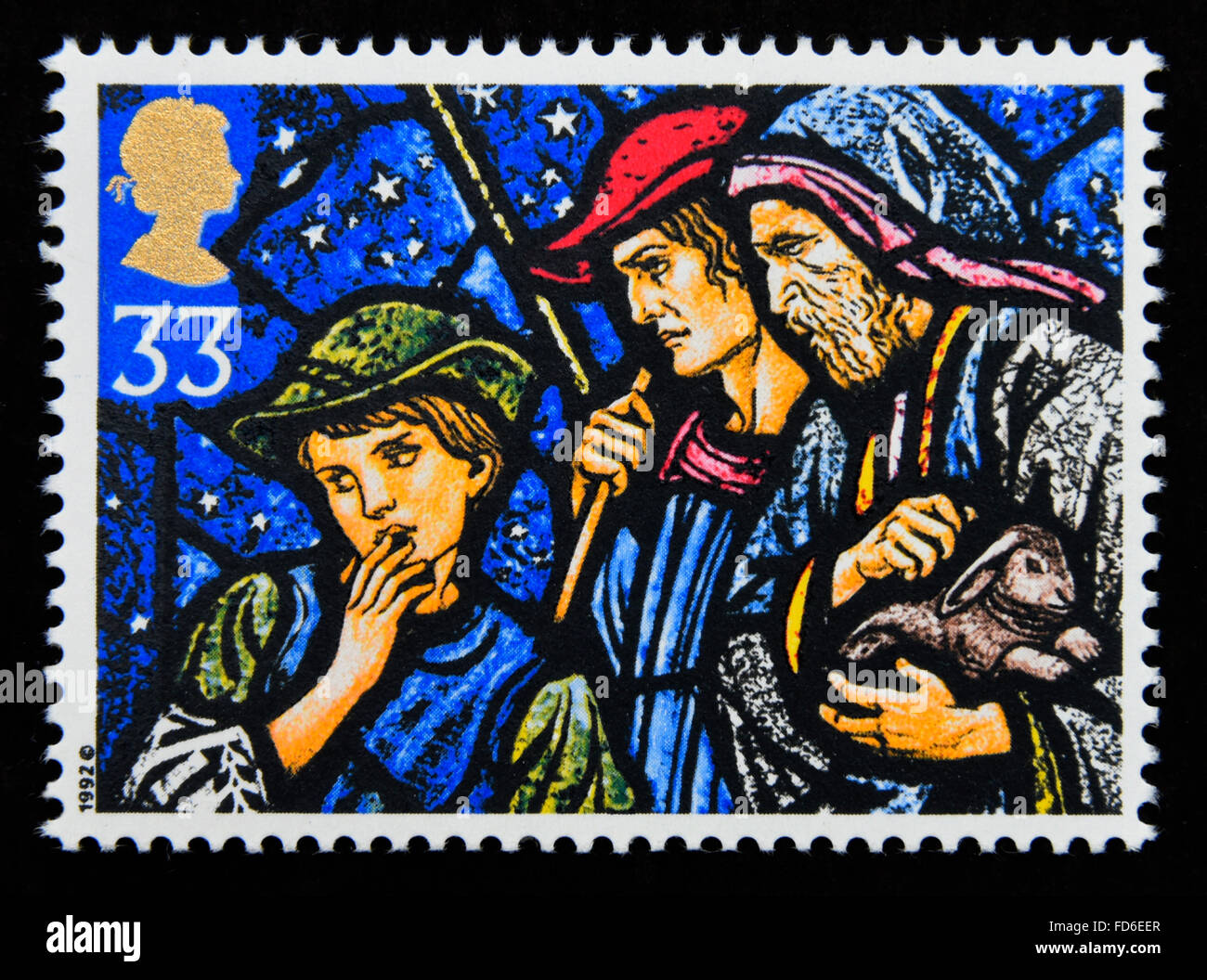 Postage stamp. Great Britain. Queen Elizabeth II. 1992. Christmas ...