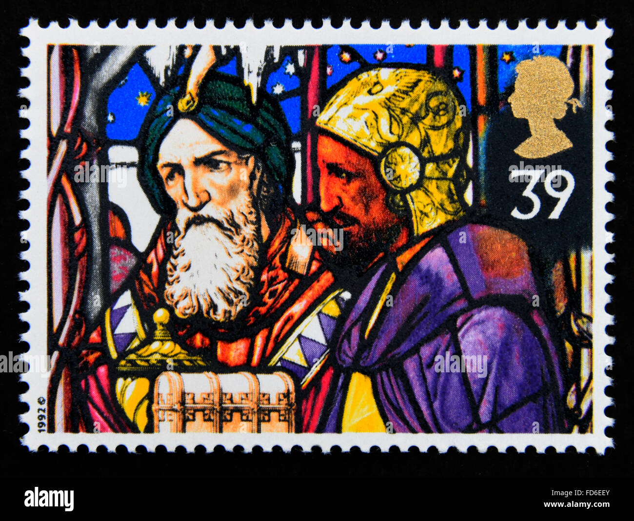 Postage stamp. Great Britain. Queen Elizabeth II. 1992. Christmas ...