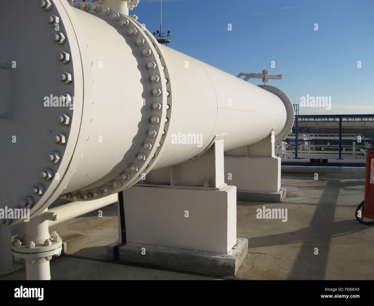 Heat exchangers in a refinery. The equipment for oil refining Stock ...