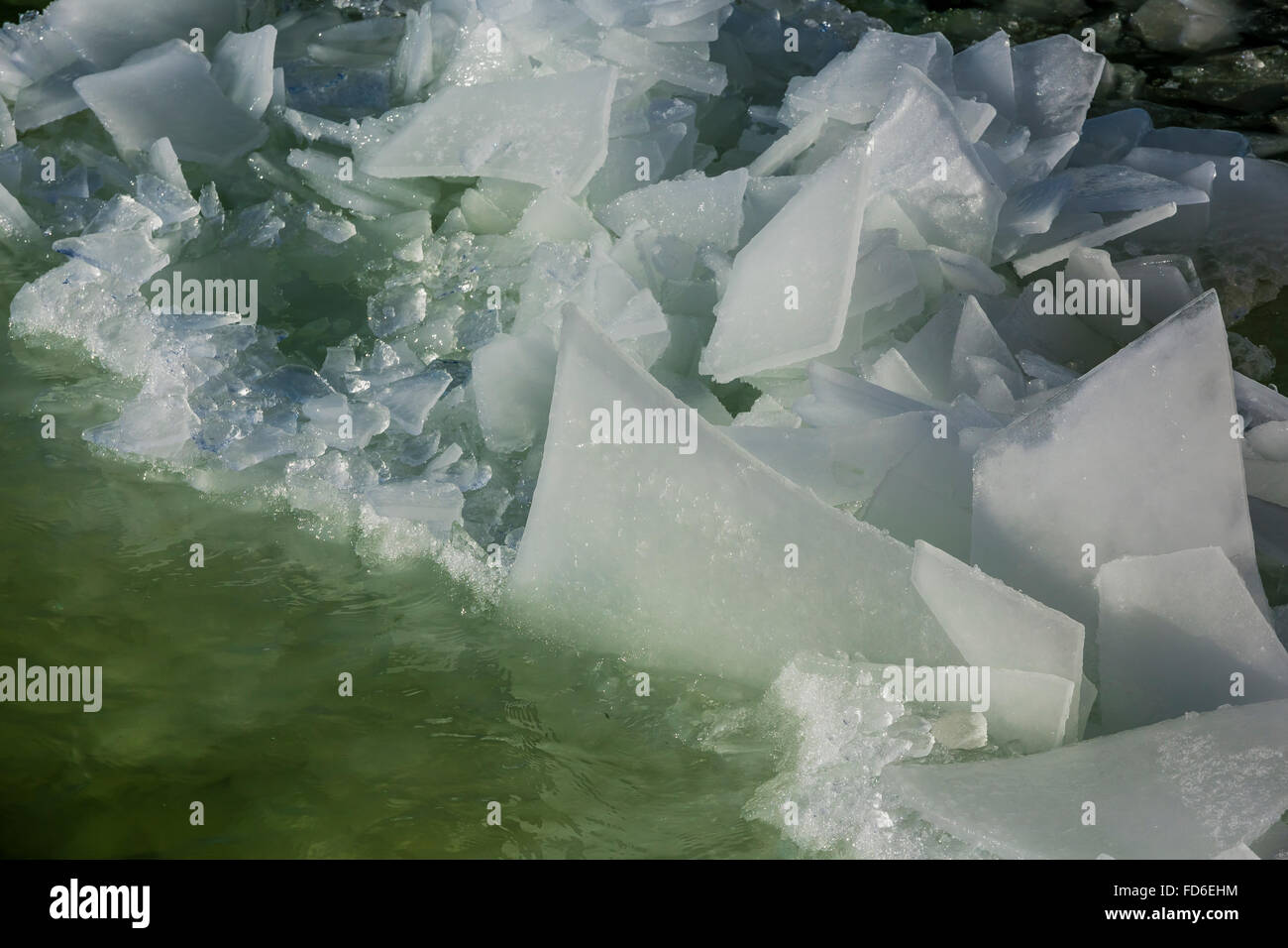 Flat plates of lake ice, broken up by the waves, then refrozen together ...