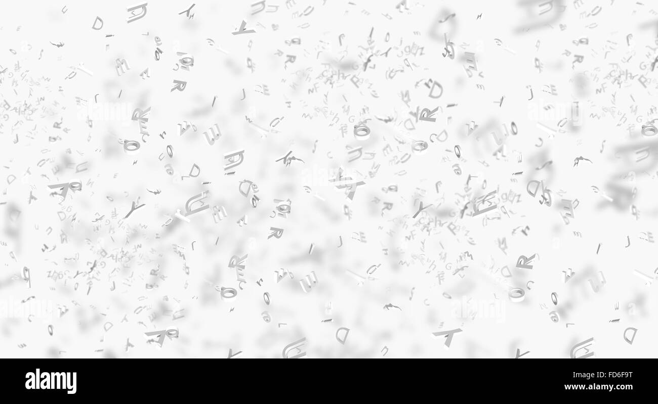 Background image with white letters flying in air Stock Photo - Alamy