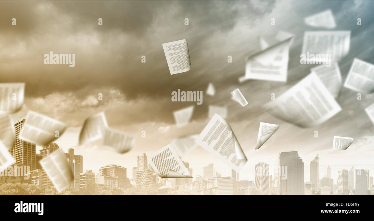 Business paper flying in air. Office life Stock Photo - Alamy