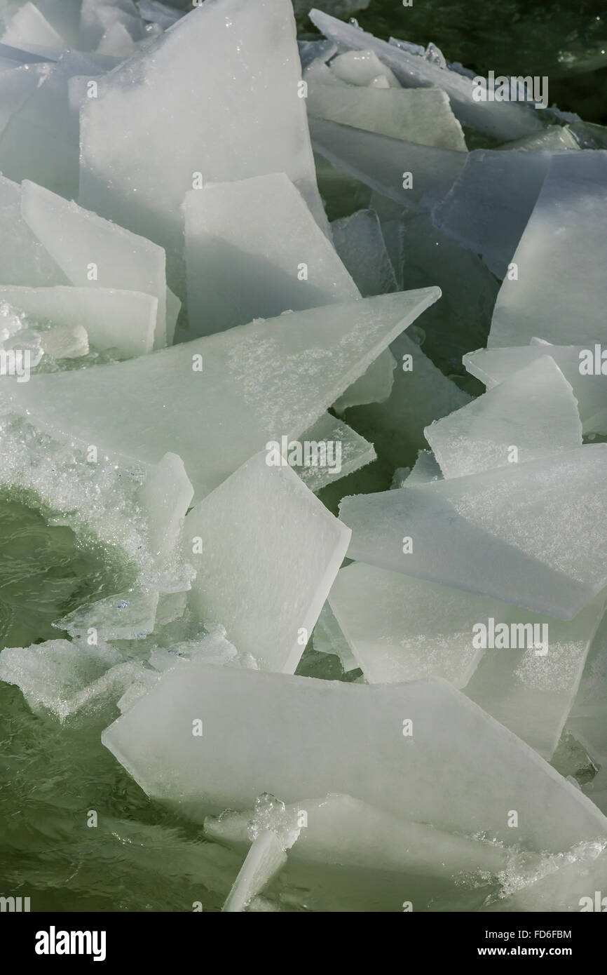 Flat plates of lake ice, broken up by the waves, then refrozen together ...
