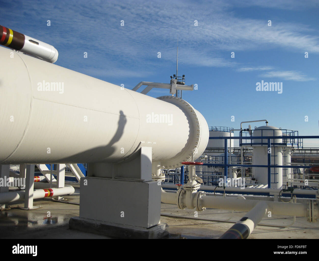 Heat exchangers in a refinery. The equipment for oil refining Stock ...