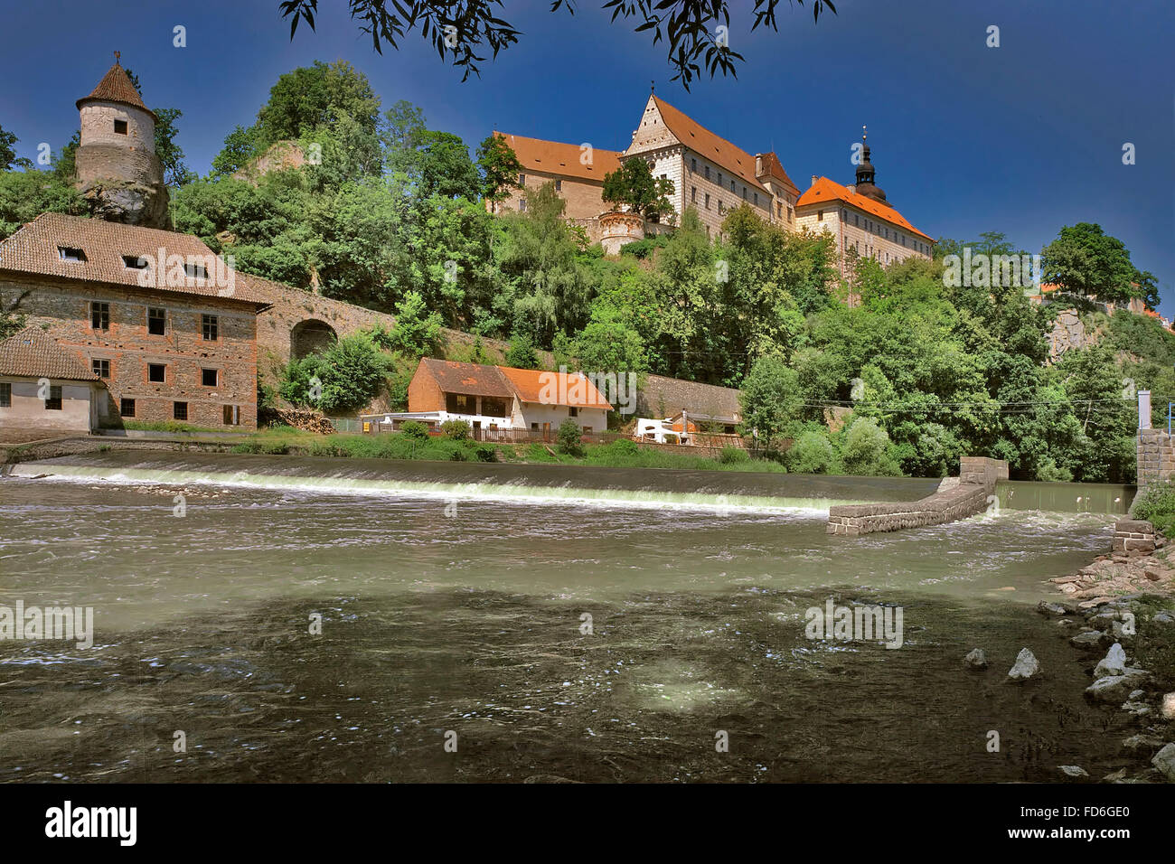 Bechyne castle - view across the Luznice river - Czech Republic Stock ...
