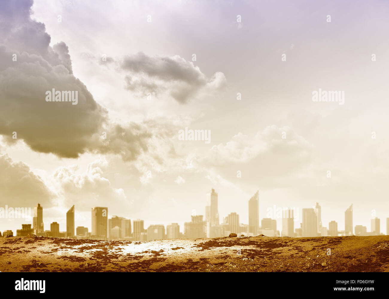 Background image of modern city in clouds Stock Photo - Alamy