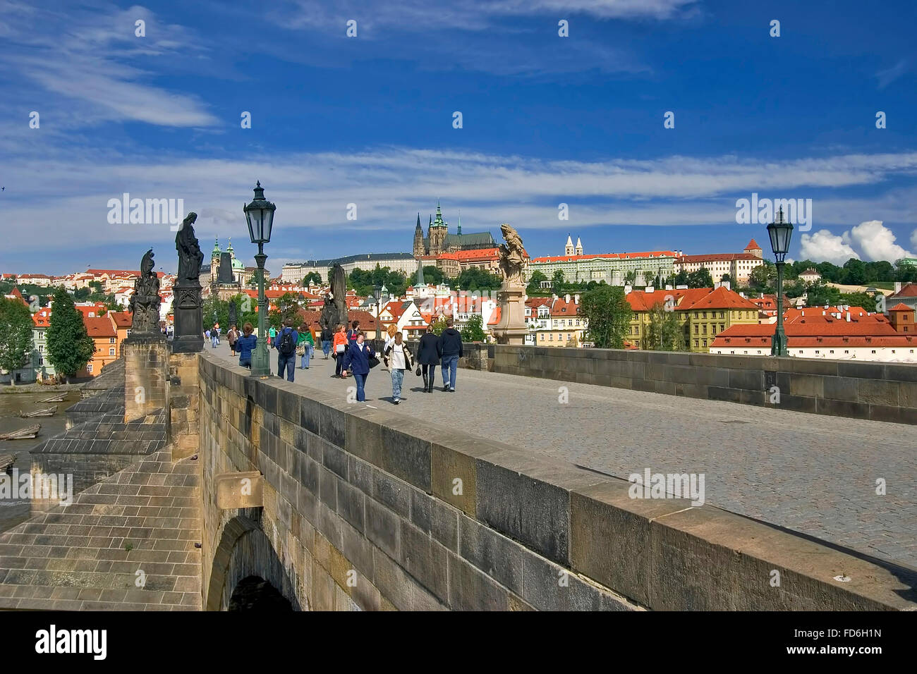 Prague - view from Charles bridge to castle - Czech republic Stock ...