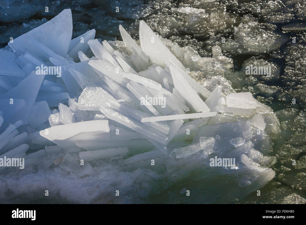 Flat plates of lake ice, broken up by the waves, then refrozen together ...