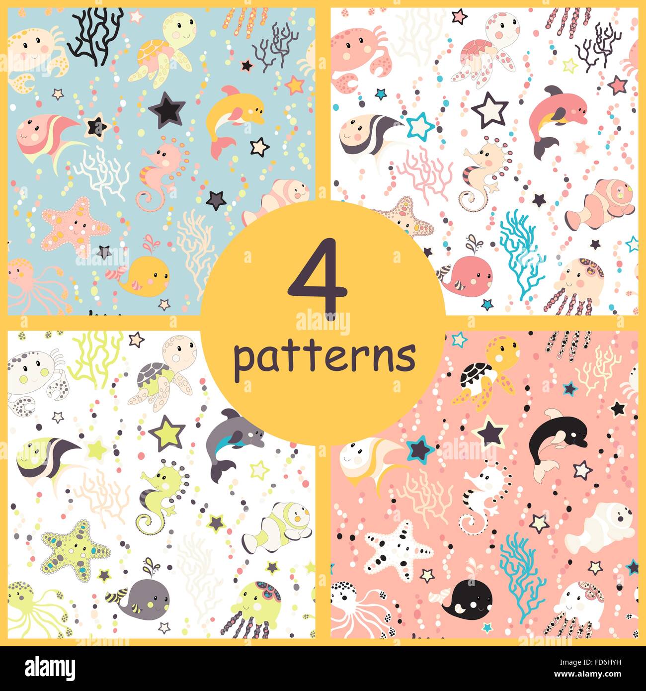 Set of sea creatures seamless pattern. Childish background. Holiday ...