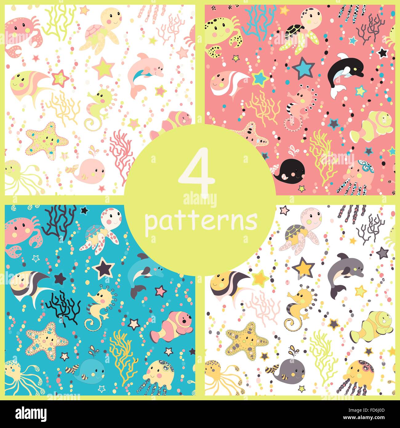 Set of sea creatures seamless pattern. Childish background. Holiday ...