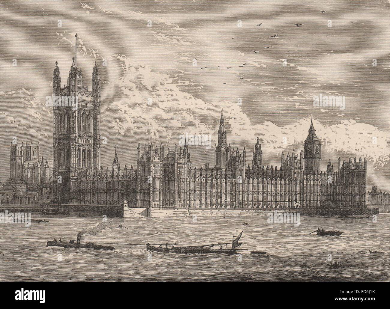 LONDON: The Houses of Parliament and Westminster Abbey, from the Thames ...