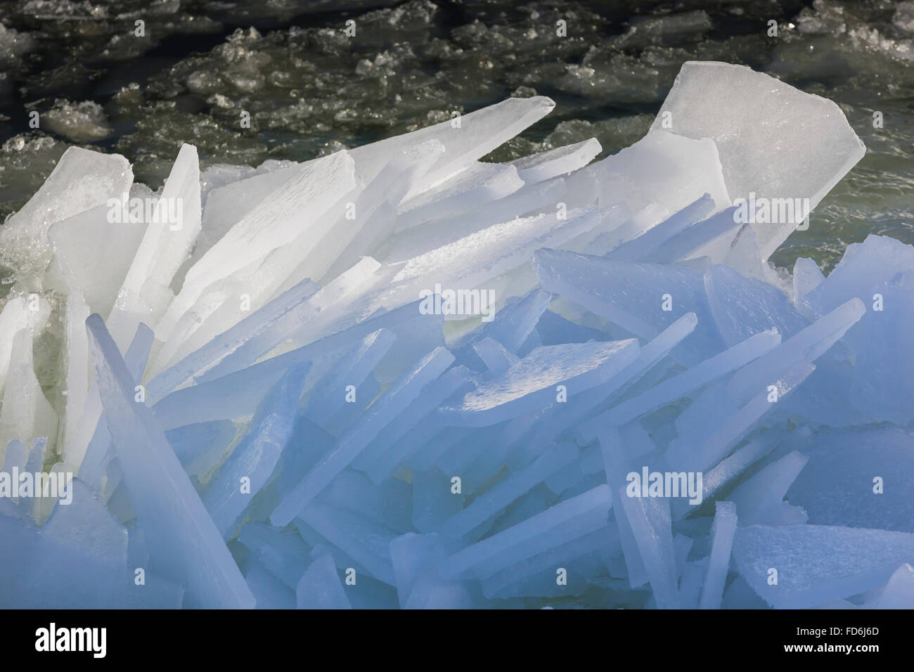 Flat plates of lake ice, broken up by the waves, then refrozen together ...