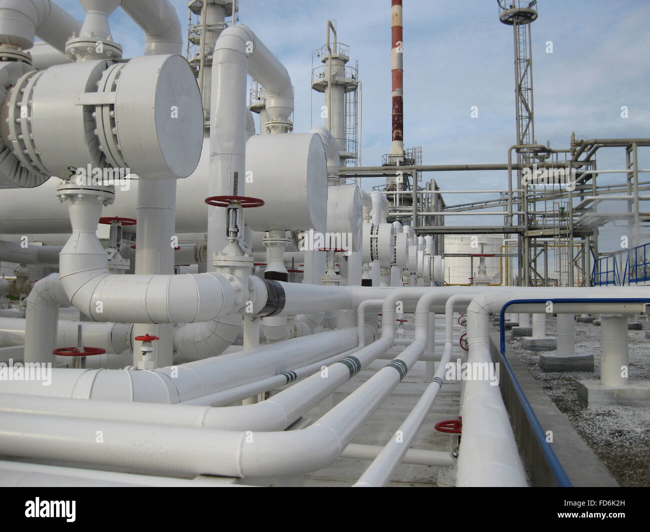 Heat exchangers in a refinery. The equipment for oil refining Stock ...