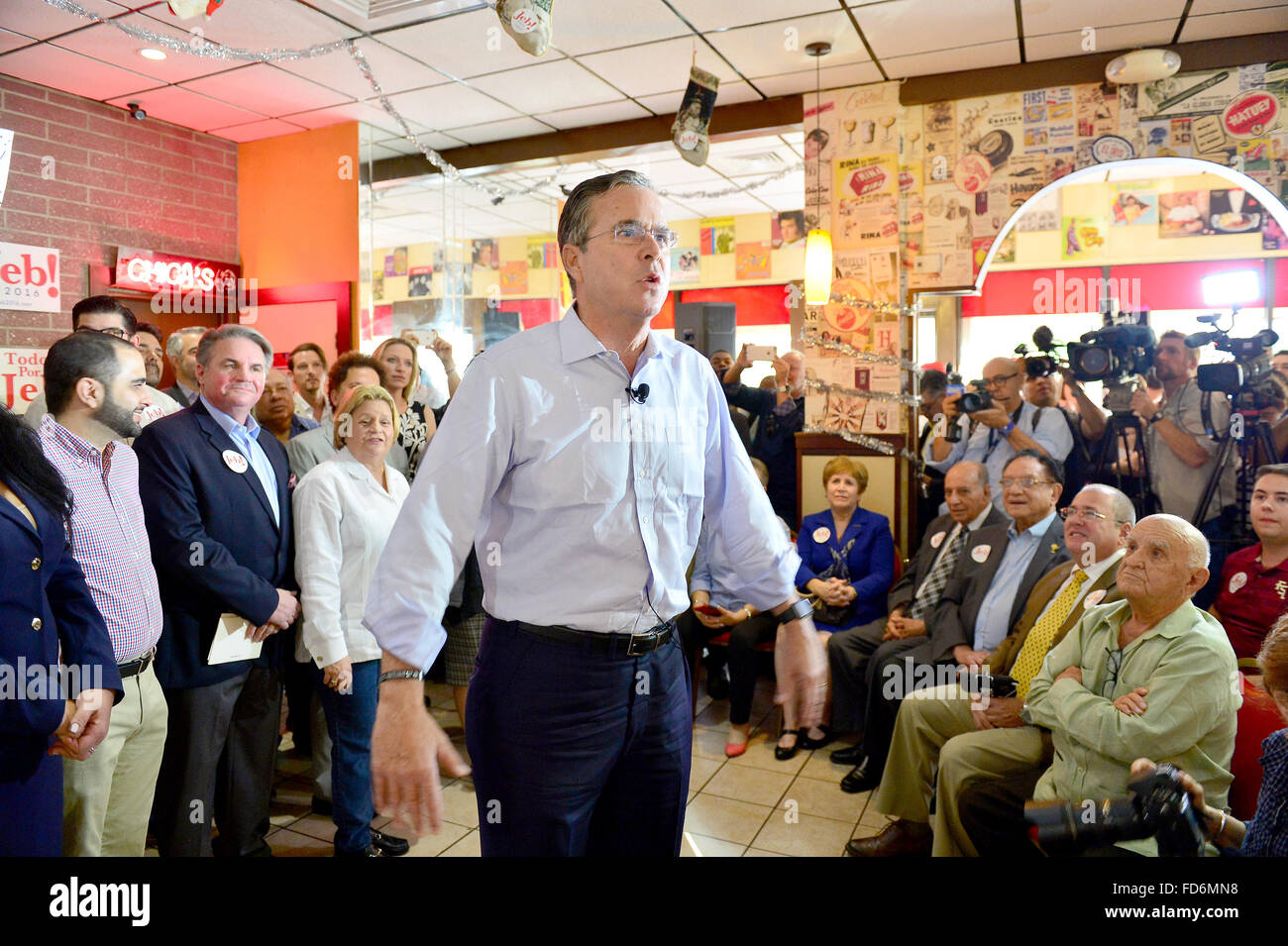 GOP candidate Jeb Bush holds a meet and greet at Chico's Restaurant in ...