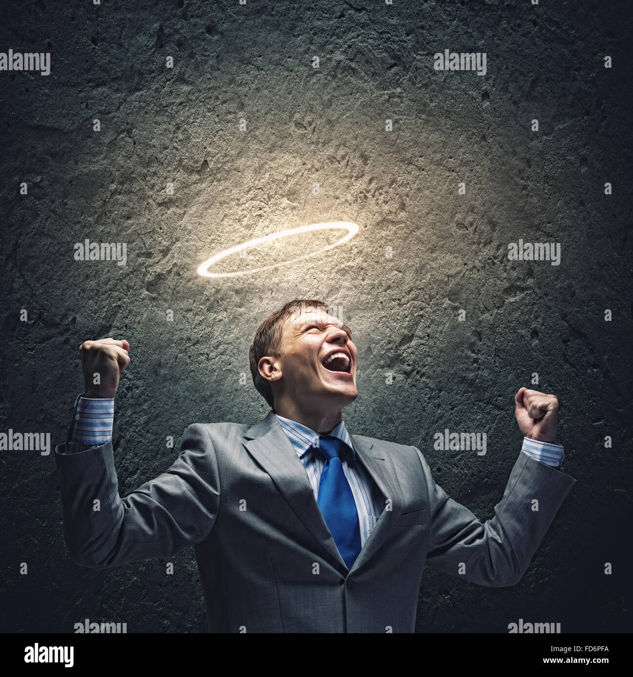 Successful businessman screaming in sky hi-res stock photography and ...