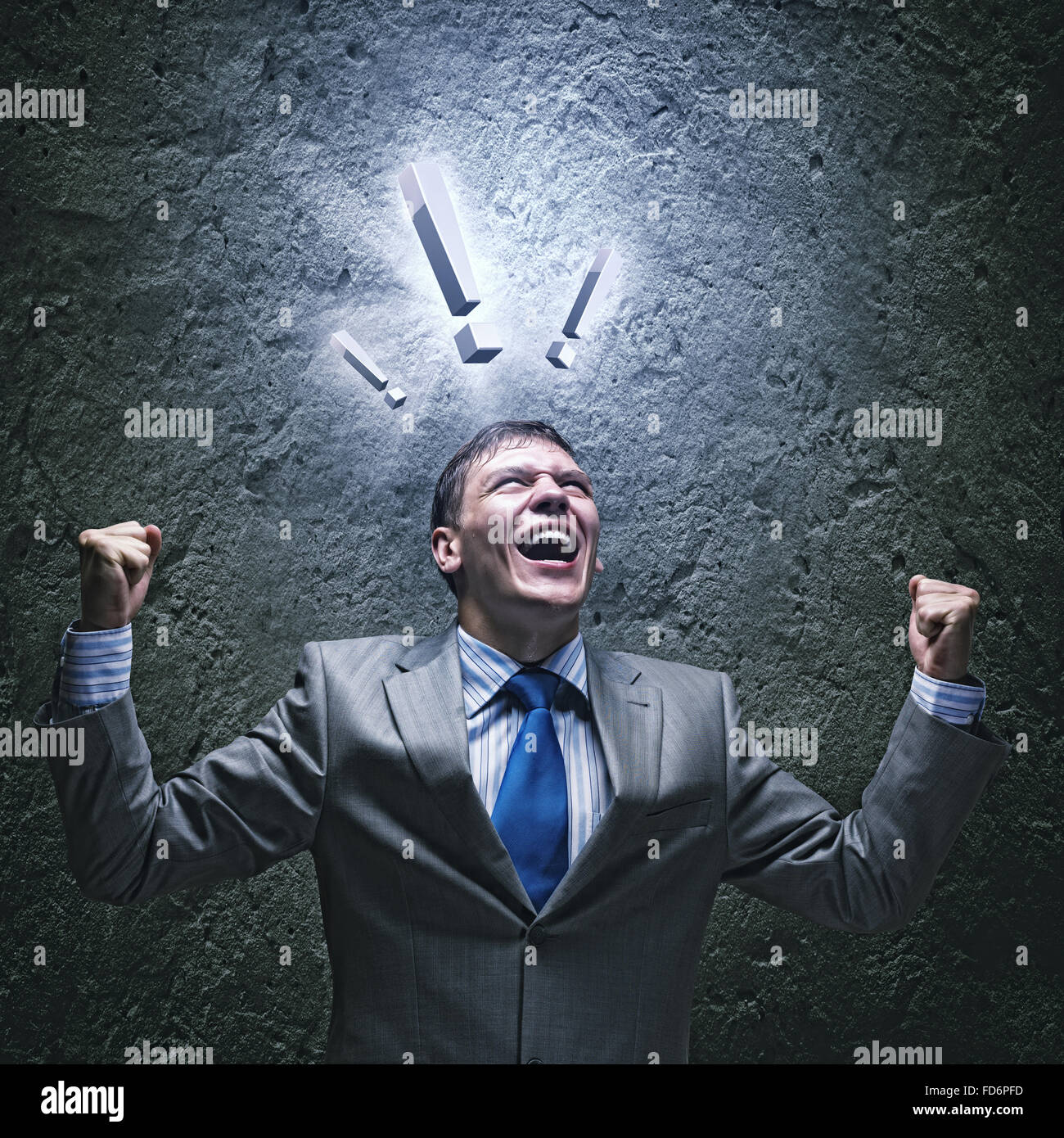 Successful businessman screaming in sky. Money concept Stock Photo - Alamy