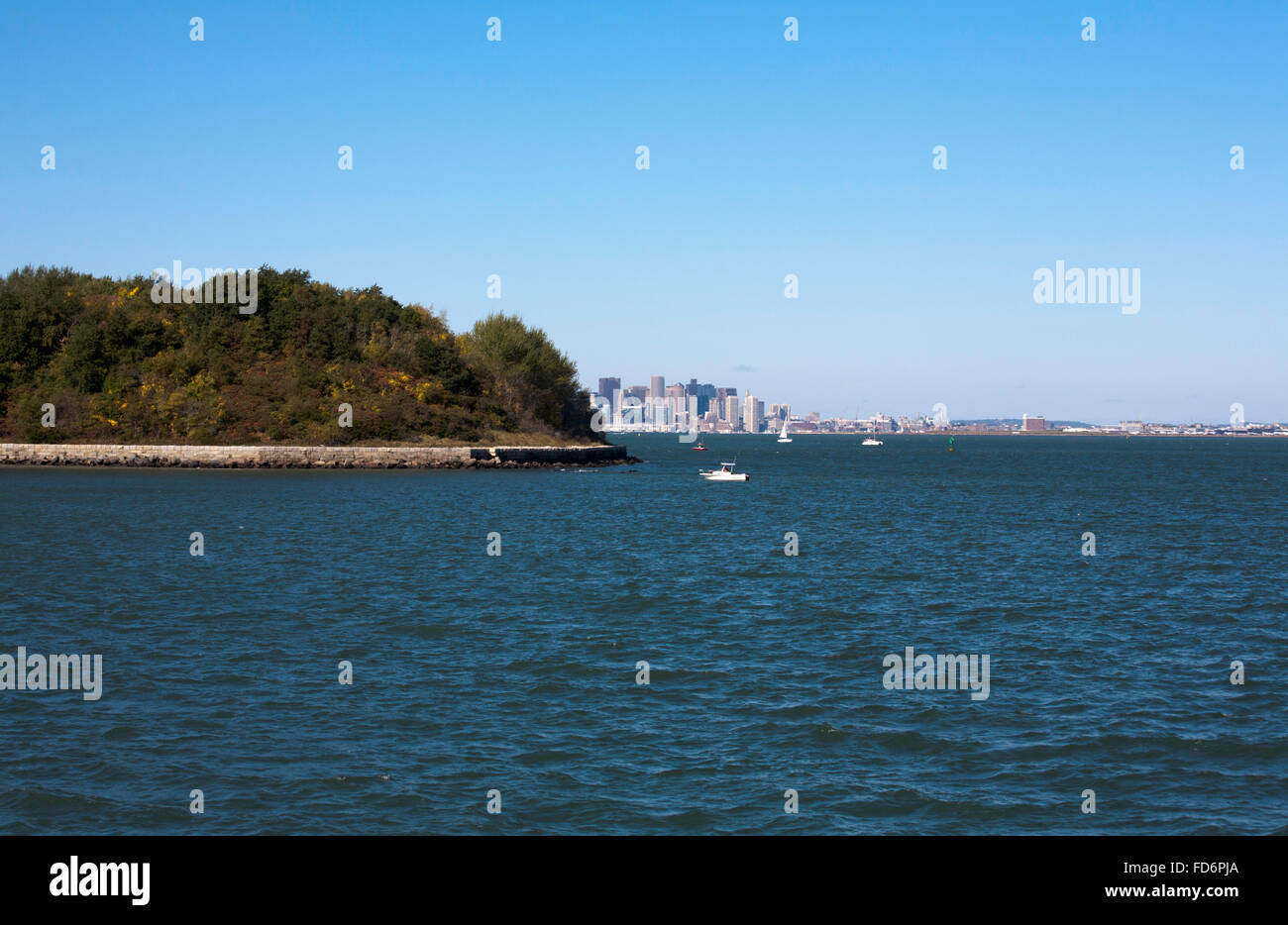 Yacht sailing around Boston harbor and islands an area of Massachusetts ...