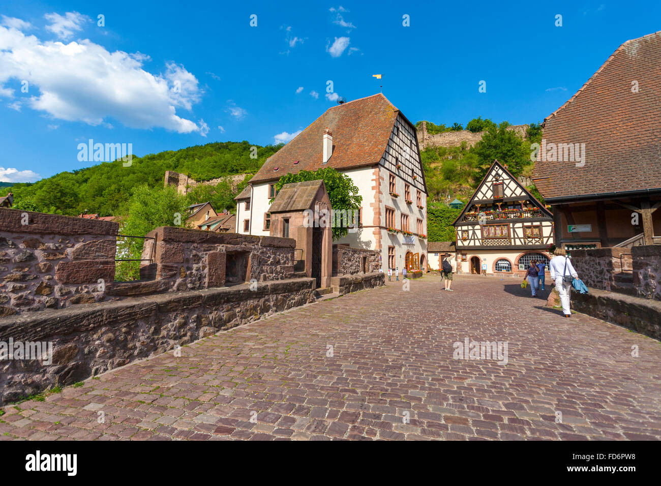 The fortified bridge and the half-timbered houses kaysersberg wine ...
