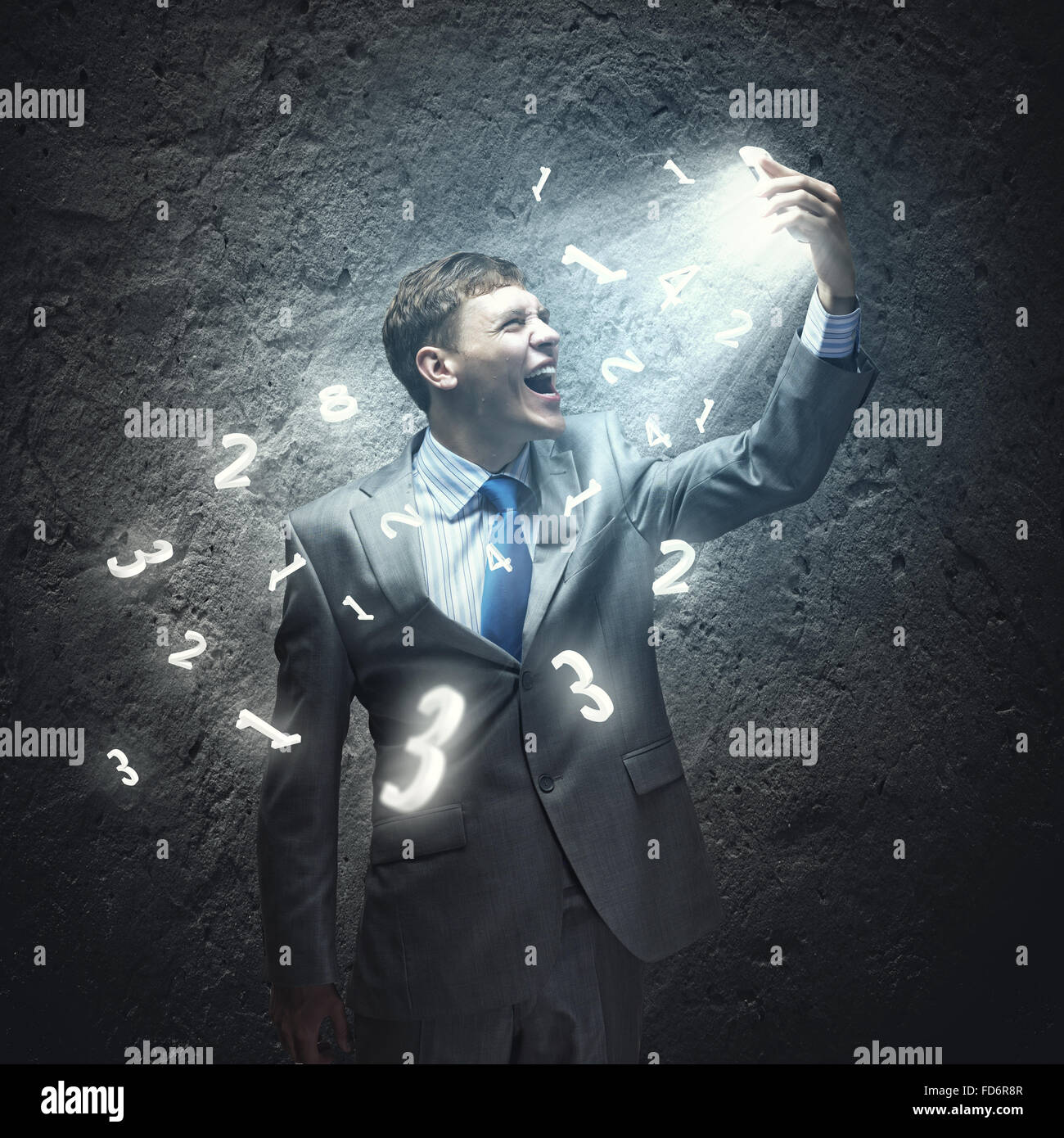 Angry businessman screaming i to mobile furiously phone Stock Photo - Alamy