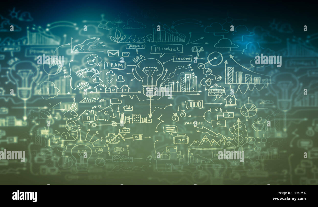 Strategy background image with sketches and drawings Stock Photo - Alamy