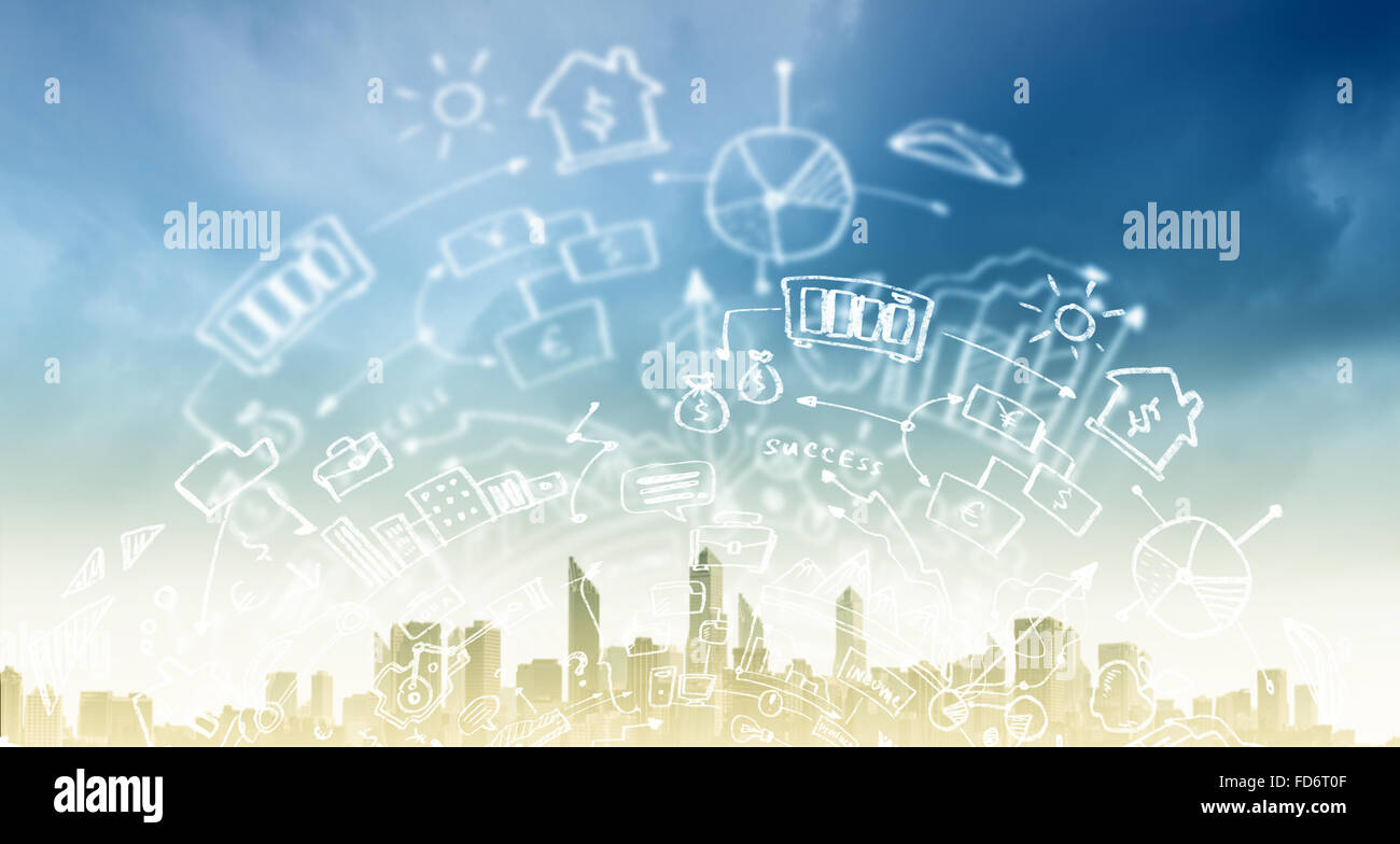 Strategy background image with sketches and drawings Stock Photo - Alamy