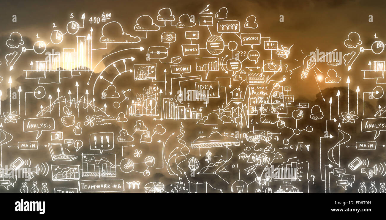 Strategy background image with sketches and drawings Stock Photo - Alamy