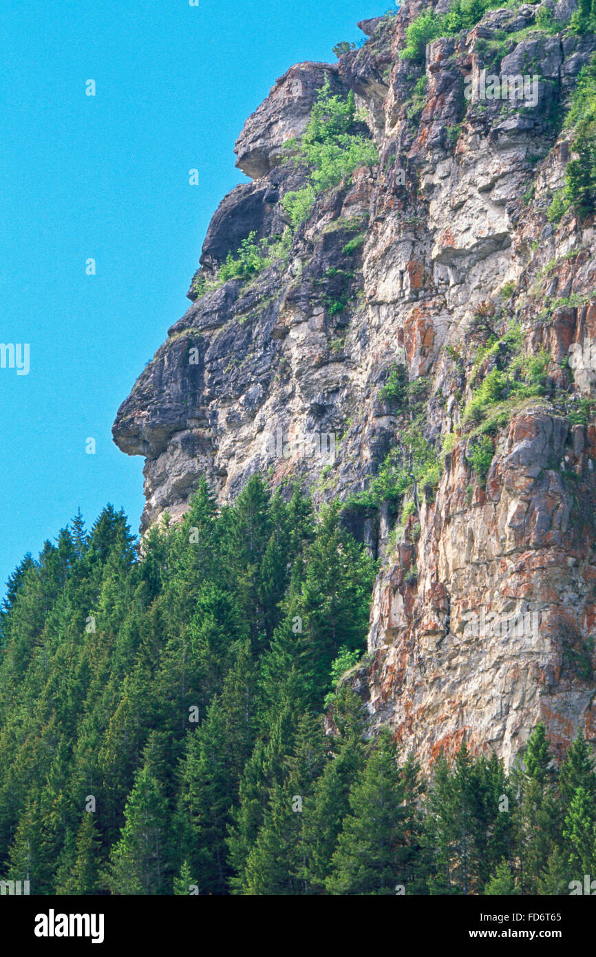 indian head rock on a cliff face along the rocky mountain front near ...