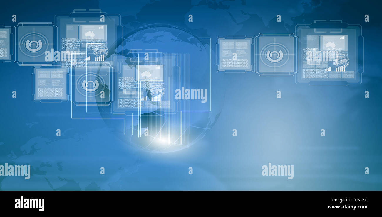 Digital background image with icons and globe Stock Photo - Alamy
