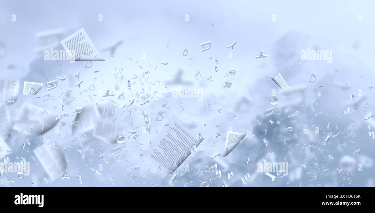 Background conceptual image with papers flying in air Stock Photo - Alamy